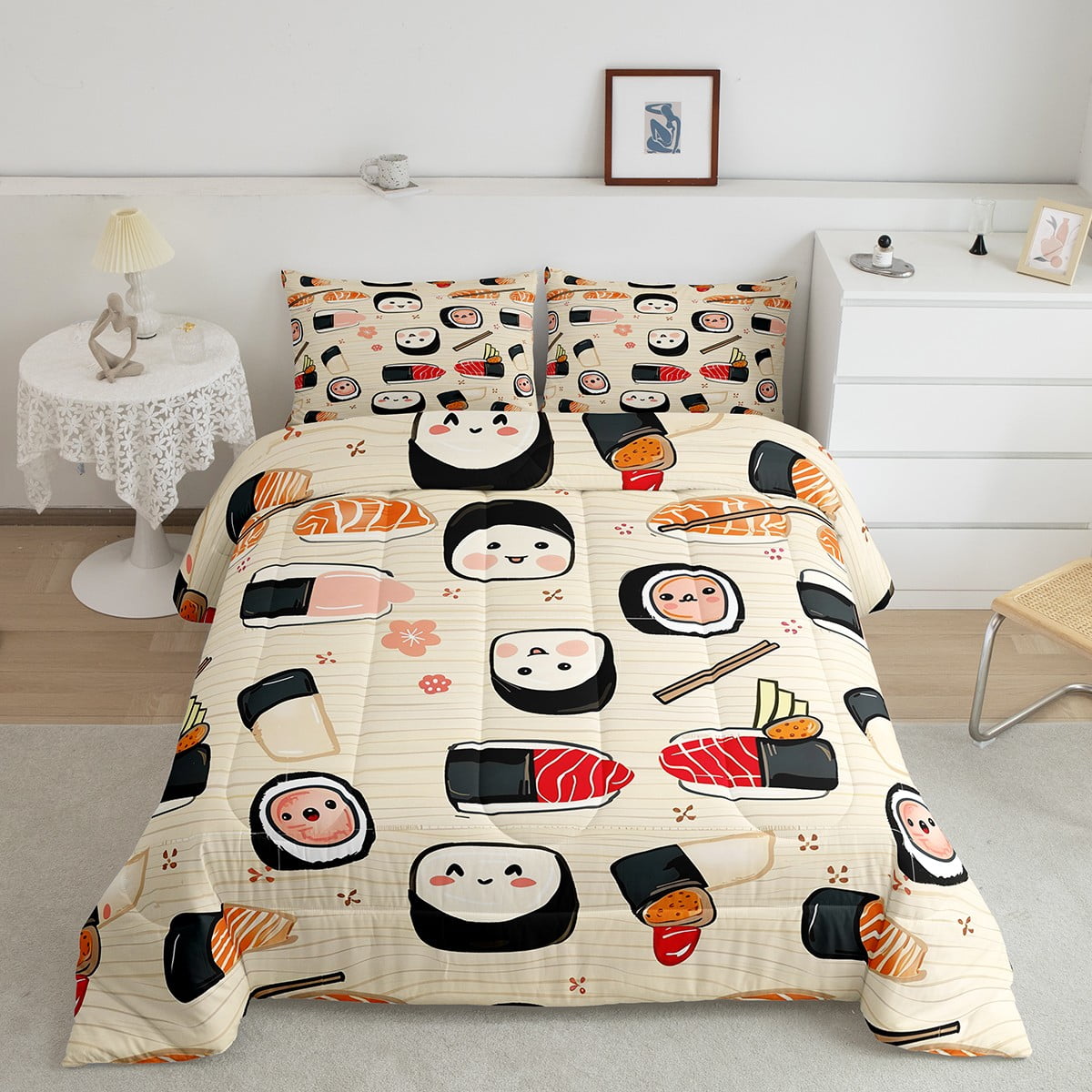 YST Cute Sushi King Size Comforter Set, Cartoon Food Printed Breathable ...