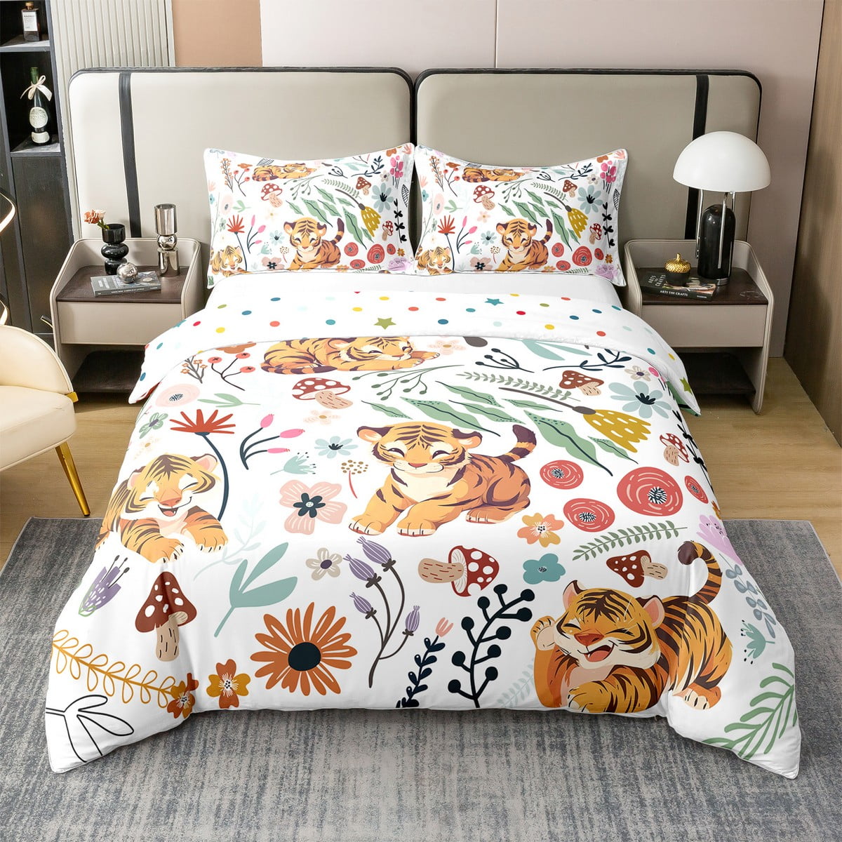 Erosebridal Cute Tiger 100% Natural Cotton Duvet Cover,Kawaii Wild ...