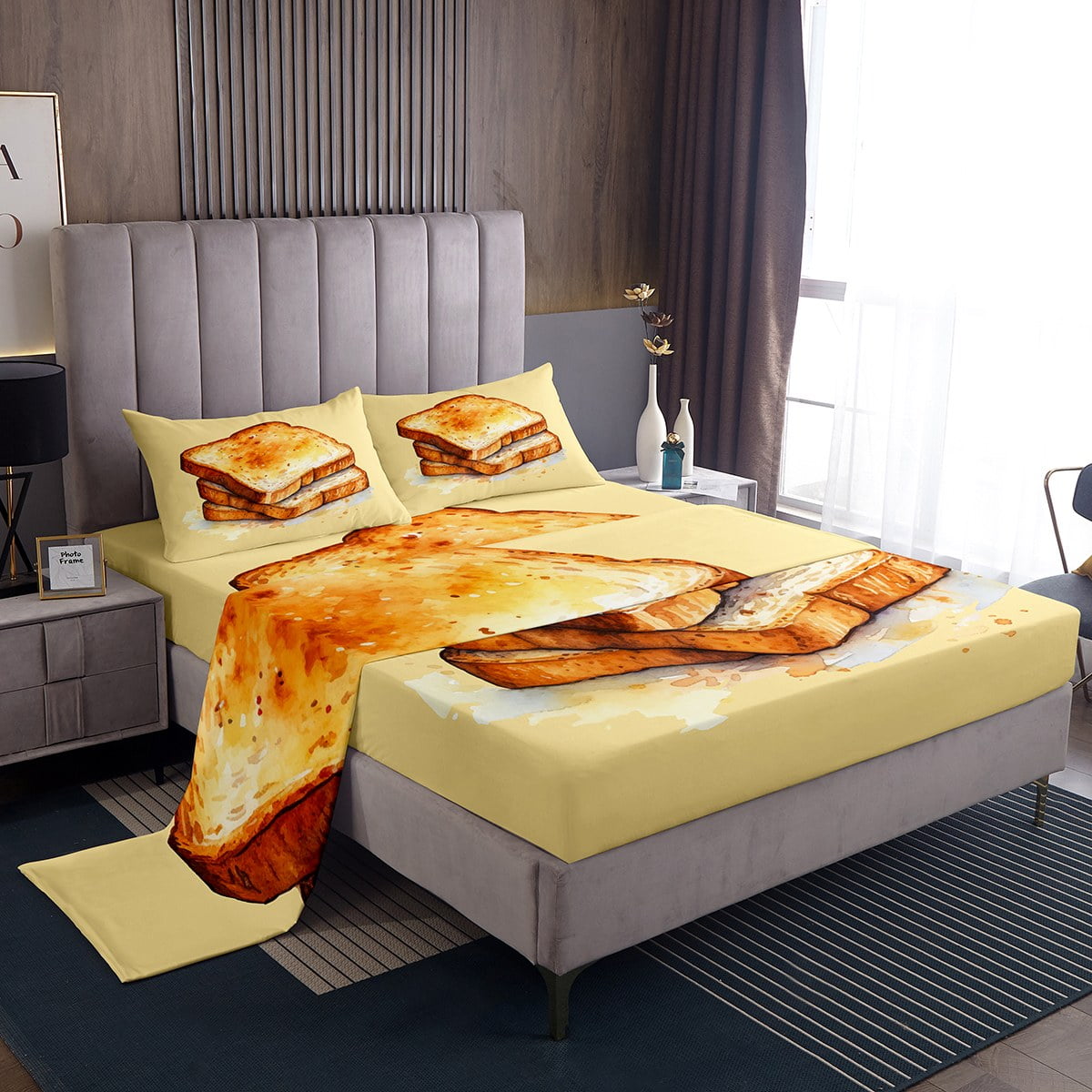 Erosebridal Cute Toast Bed Sheets King,Cartoon Toast Bread Sheet Set ...