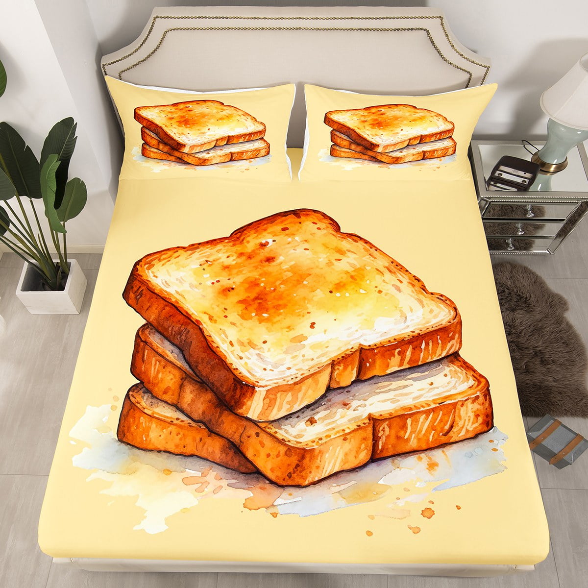 Erosebridal Cute Toast Fitted Sheet Full,Cartoon Toast Bread Bedding ...