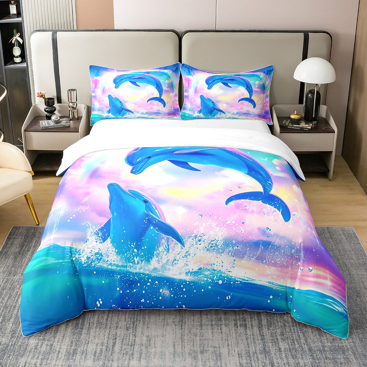 Erosebridal Cute Whale 100% Cotton Duvet Cover,Galaxy Glitter Stars Comforter Cover Queen ...