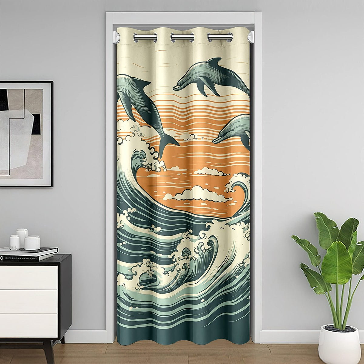 Erosebridal Cute Whale Blackout Curtain Blue Ocean Wave Sunset Door ...