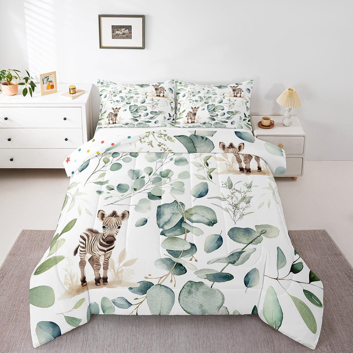 Erosebridal Cute Zebra Bedding Green Eucalyptus Comforter Set, Woodland ...