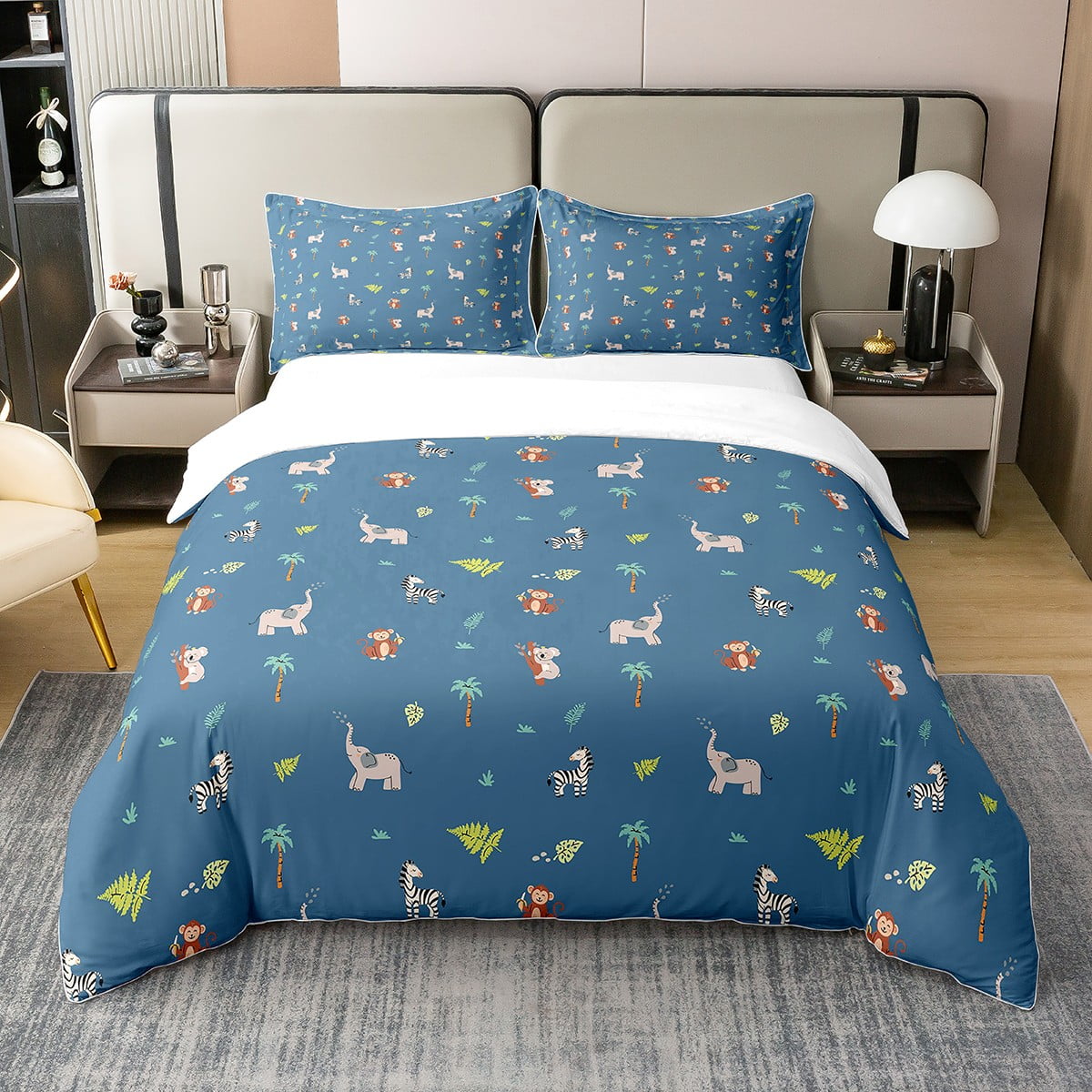 YST Cute Zebra Elephant 100% Cotton Duvet Cover Twin,Kawaii Monkey ...