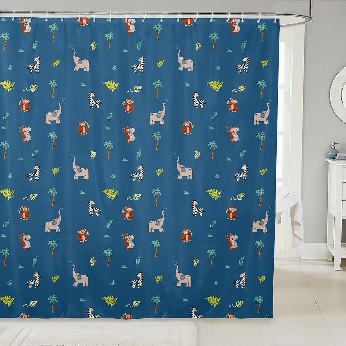 Cute Zebra Elephant Shower Curtain 72.00"x72.00",Kawaii Monkey Koala ...