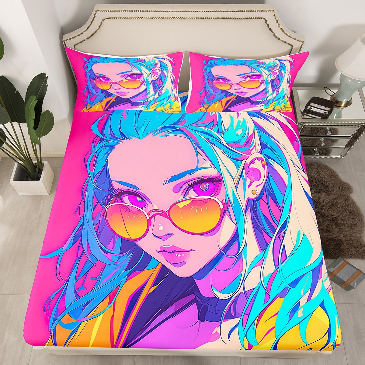 Cyber Anime Bedding Set Japanese Cool Full Fitted Sheet, Virtual ...