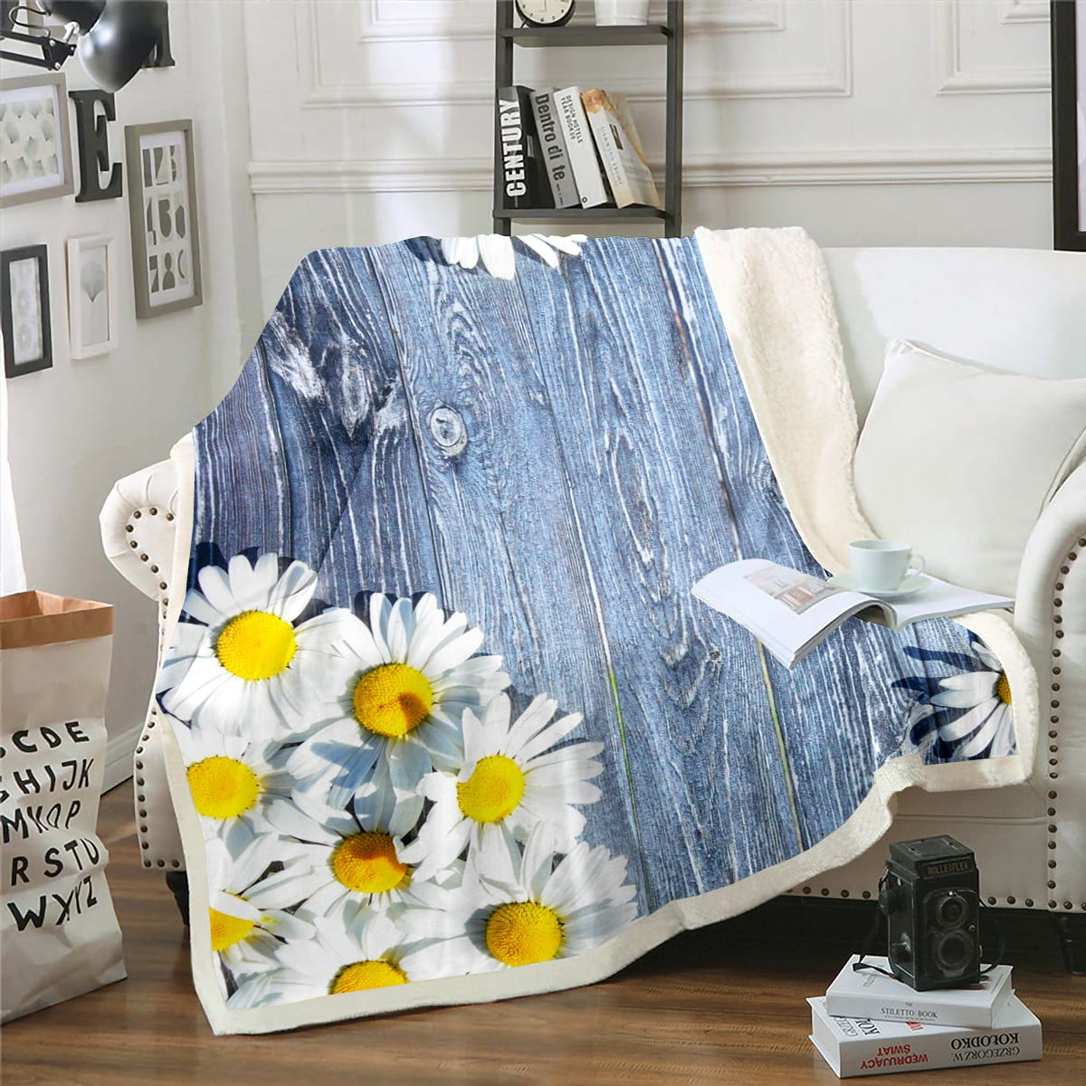YST Daisy 40"x50" Throw Blanket,White Flowers Fleece Blanket Bohemian ...