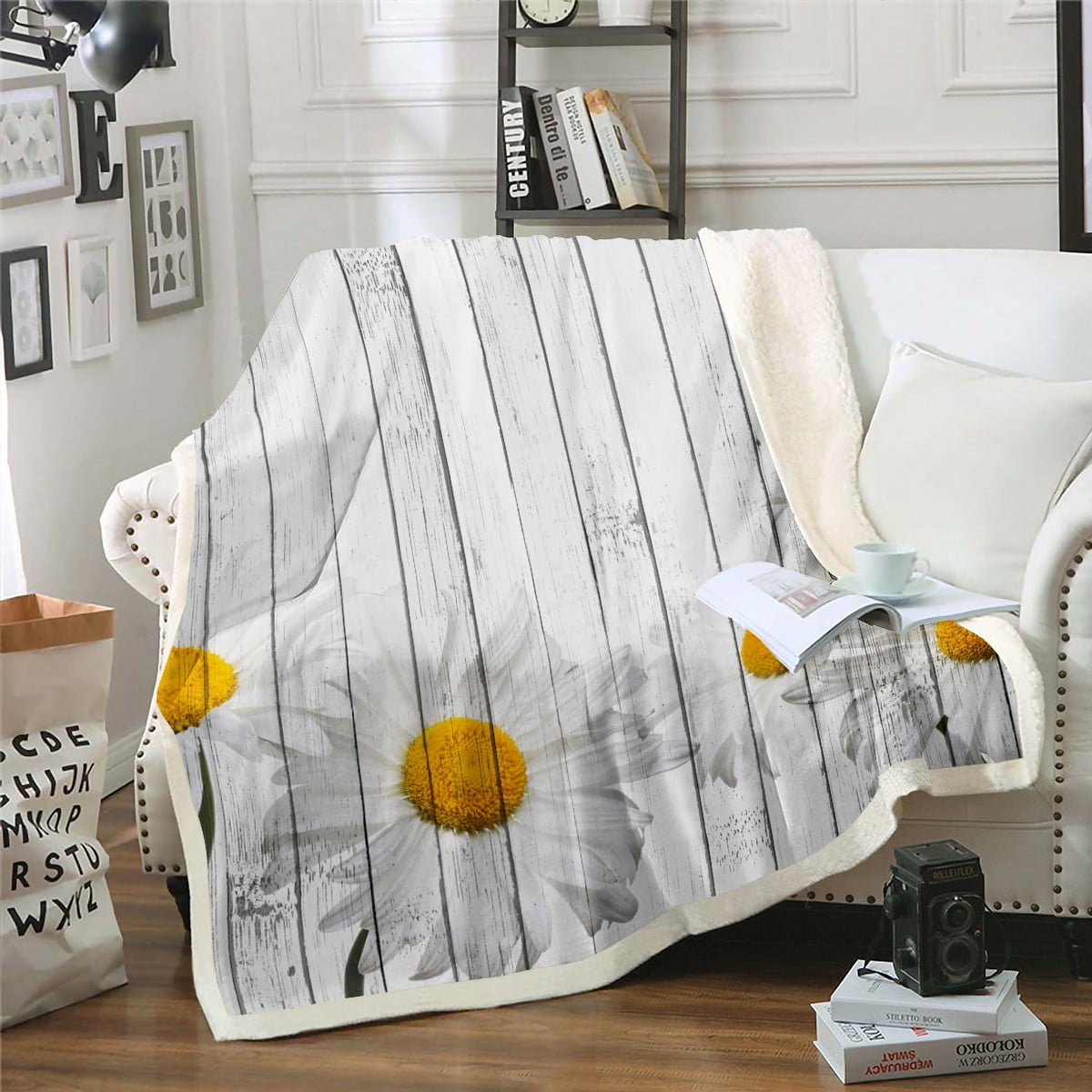 YST Daisy 40"x50" Throw Blanket,White Flowers Fleece Blanket Bohemian ...