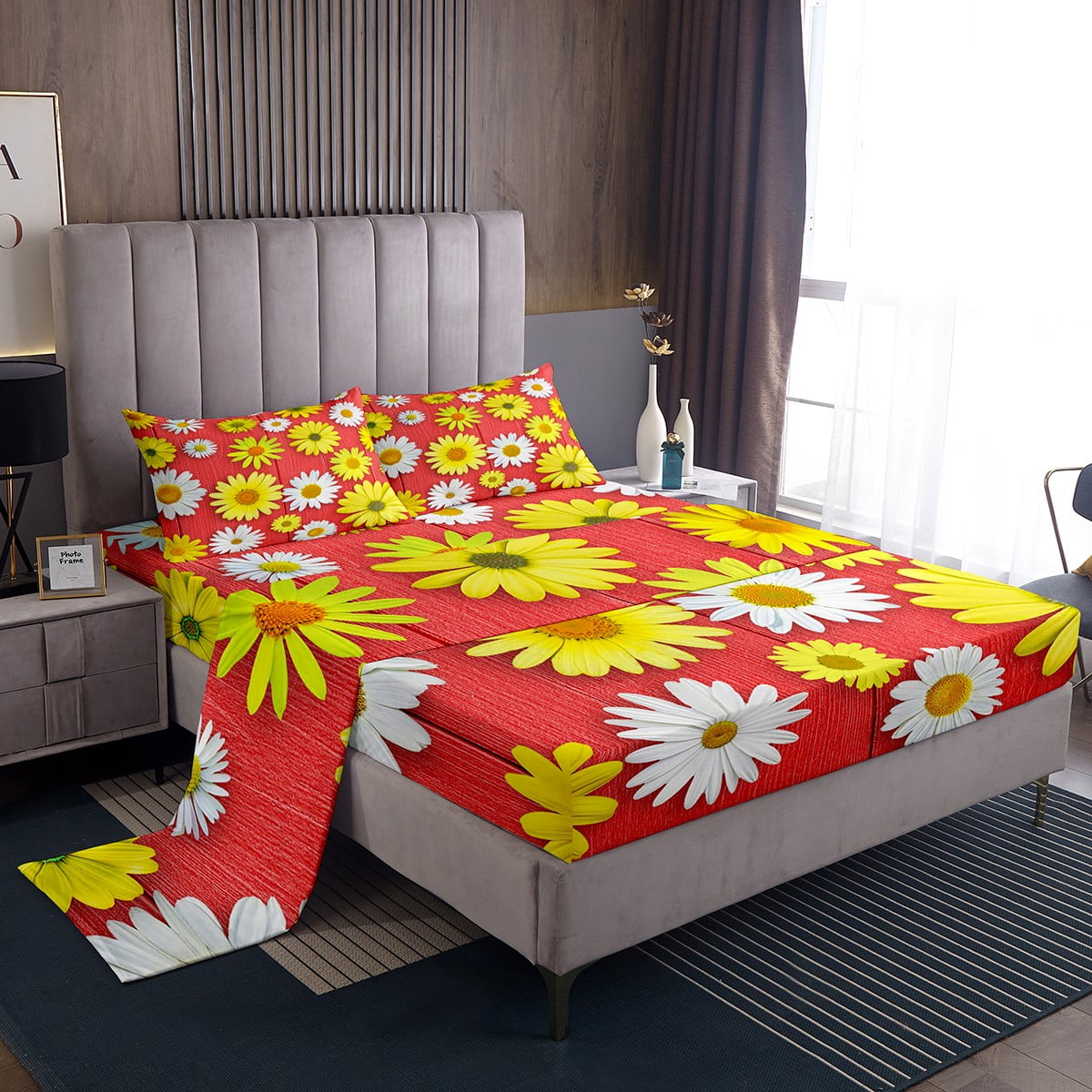 YST Daisy Bed Sheets Set Yellow Flowers Queen Sheet Set for Girls,Boho ...