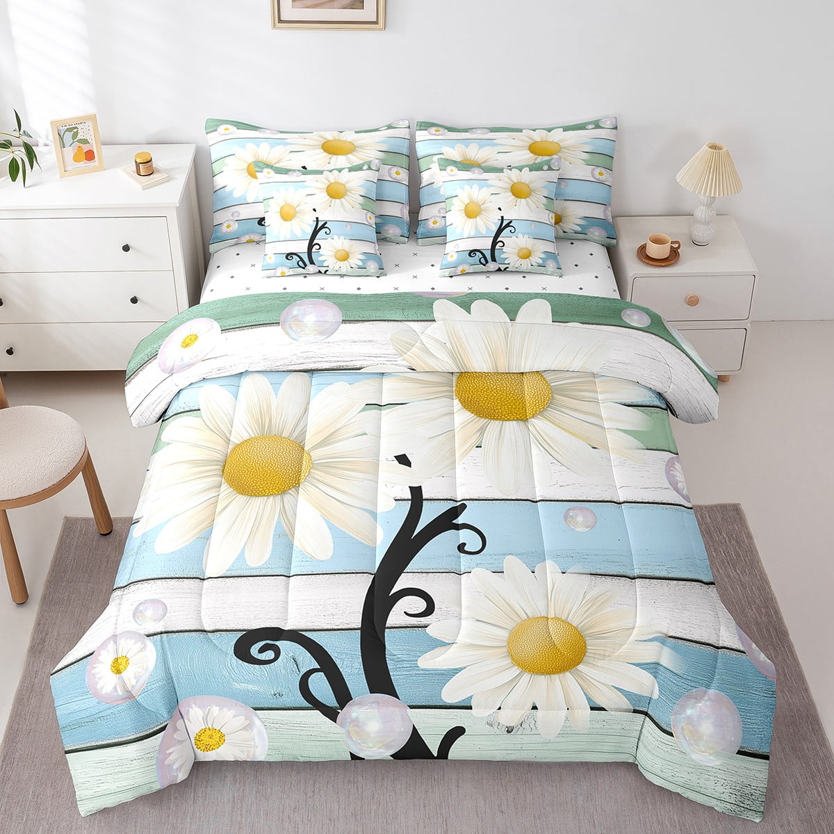 YST Daisy Comforter Set With Sheets 7 Piece, Rustic Farmhouse Bed In A ...