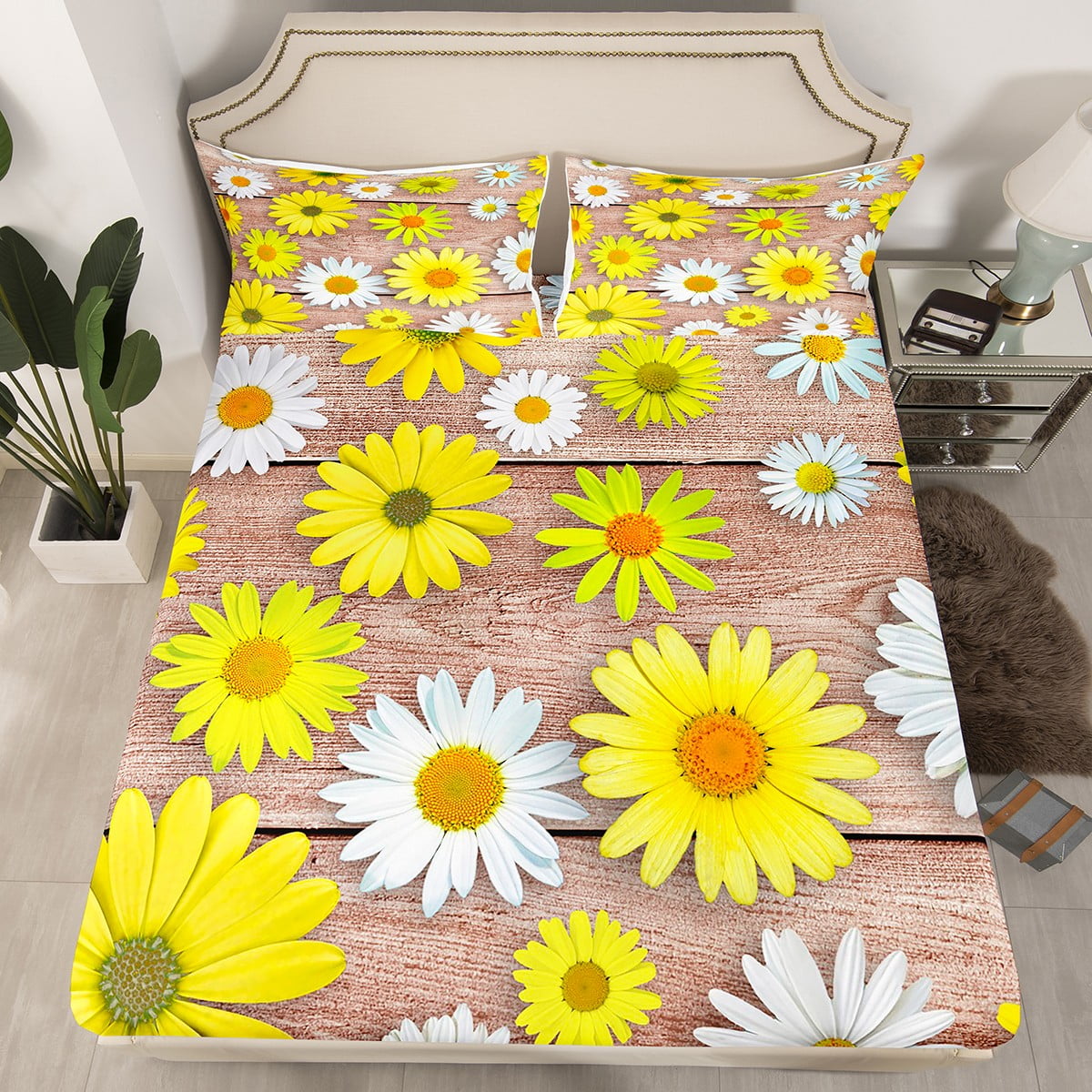 YST Daisy Fitted Sheet Yellow Flowers Twin Bed Sheets for Girls,Boho ...