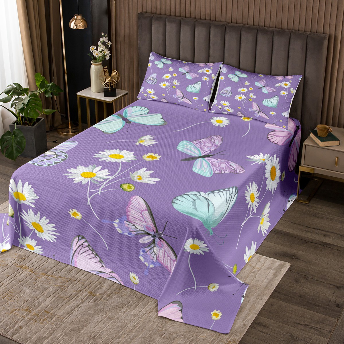 YST Daisy Flowers Bedspread Set Queen,Wild Animals Teal Purple ...