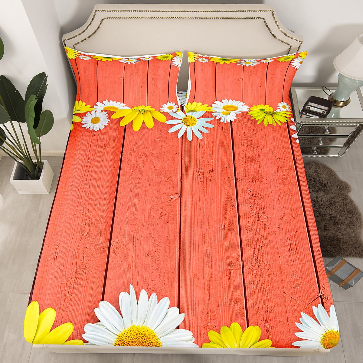 YST Daisy Full Bed Sheets for Girls,Red Flowers Sheets Bohemian Floral ...