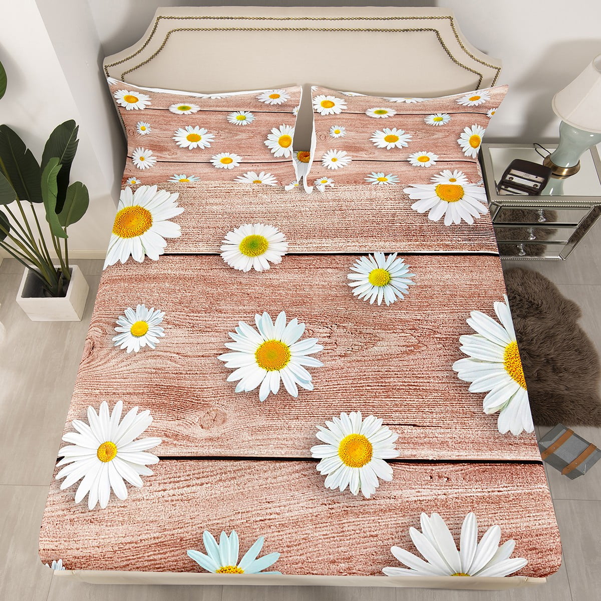 YST Daisy Full Bed Sheets for Girls,White Flowers Sheets Bohemian ...