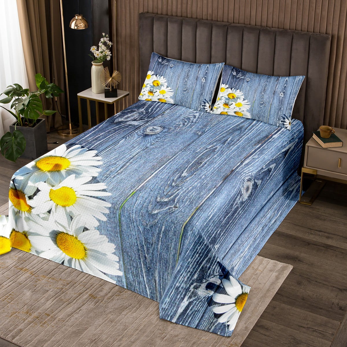 YST Daisy King Bedspread Set for Girls,White Flowers Coverlet Set ...