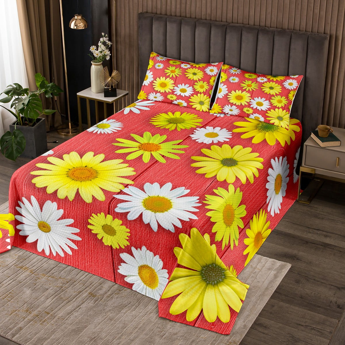 YST Daisy Quilt Set Yellow Flowers Twin Bedspread Set for Girls,Boho ...