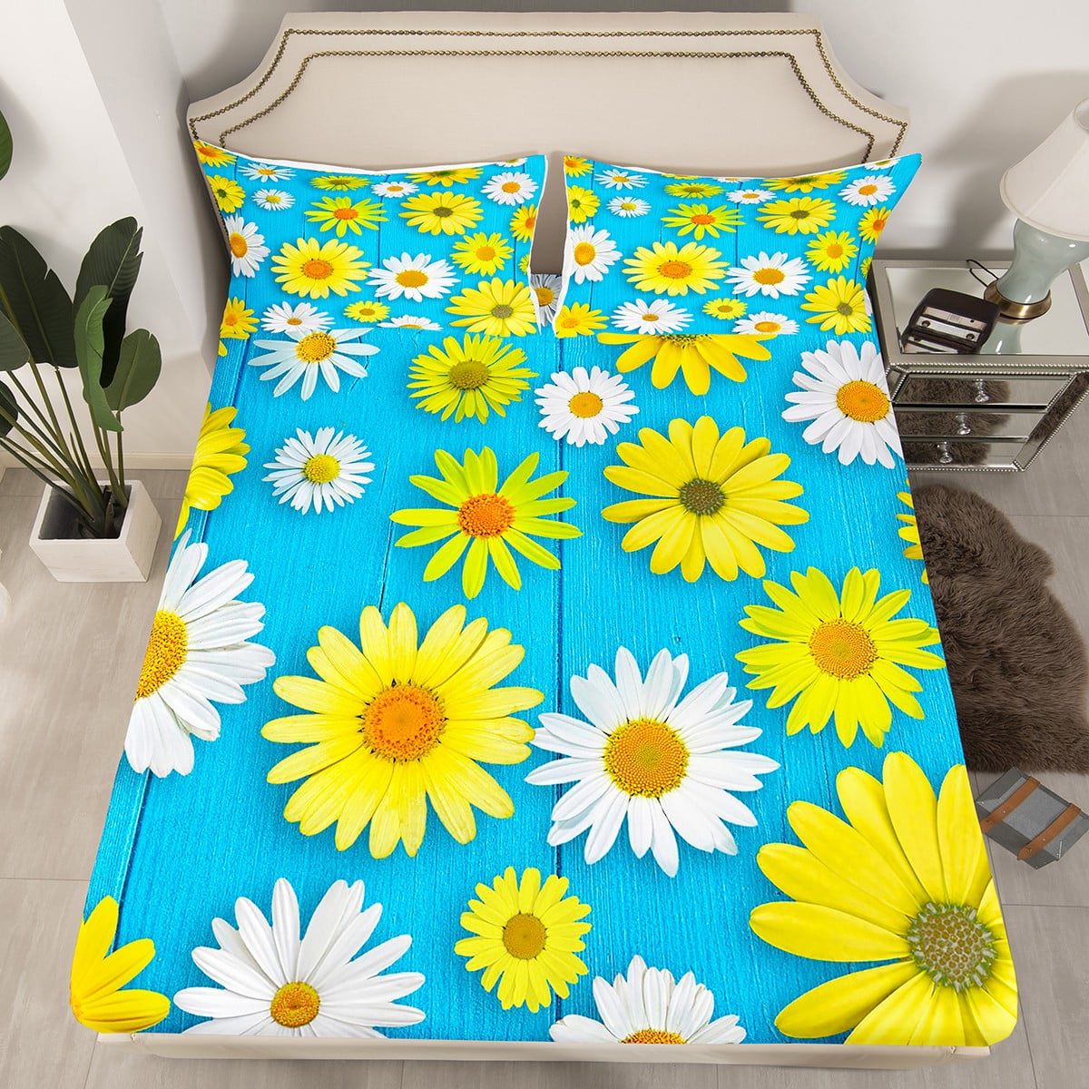 YST Daisy Twin Bed Sheets for Girls,Yellow White Flowers Sheets ...