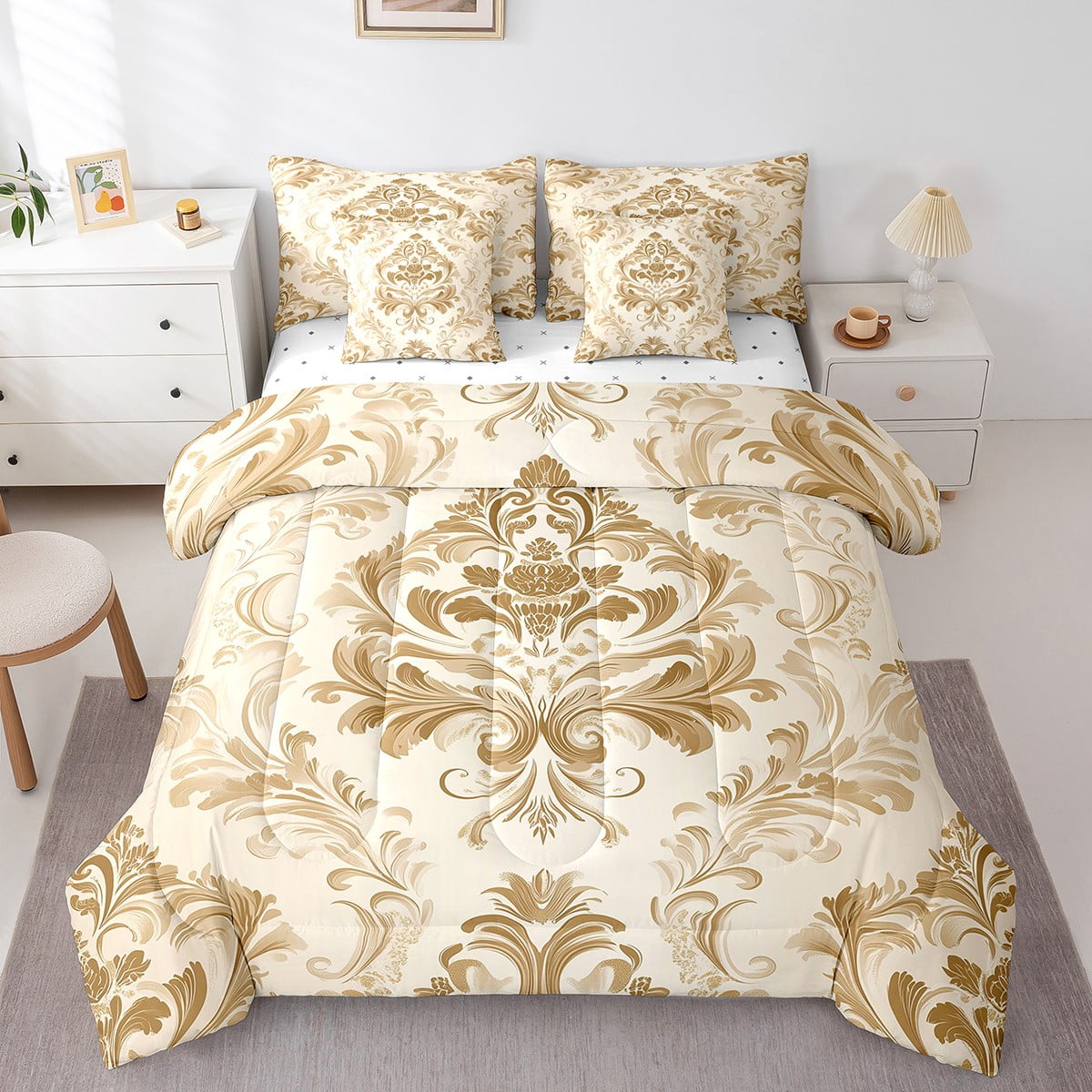 YST Damask Bedding Set Bohemian Exotic Comforter 7 Pieces King Size ...