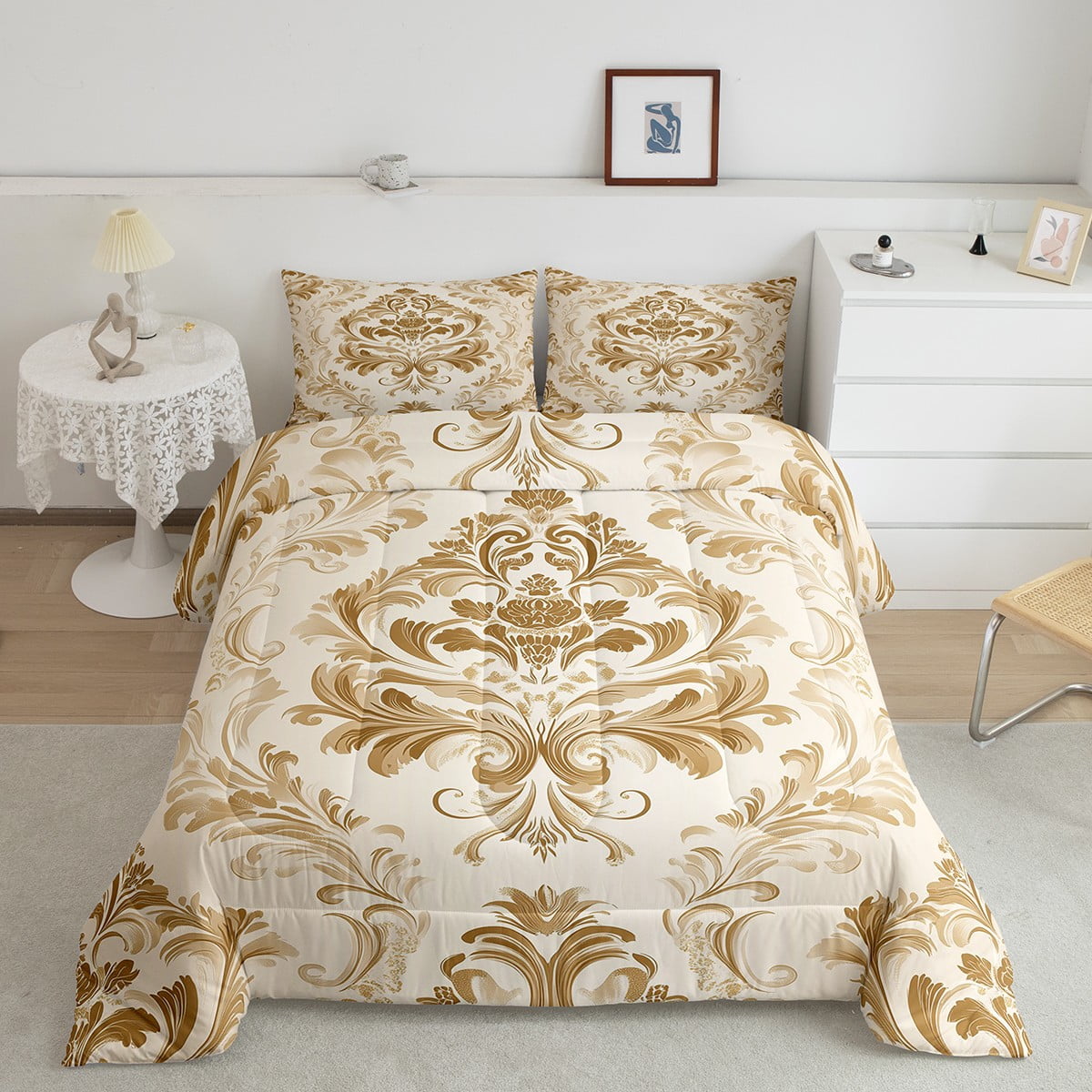 Damask Bedding Set Bohemian Exotic Quilt King Size Luxury European ...