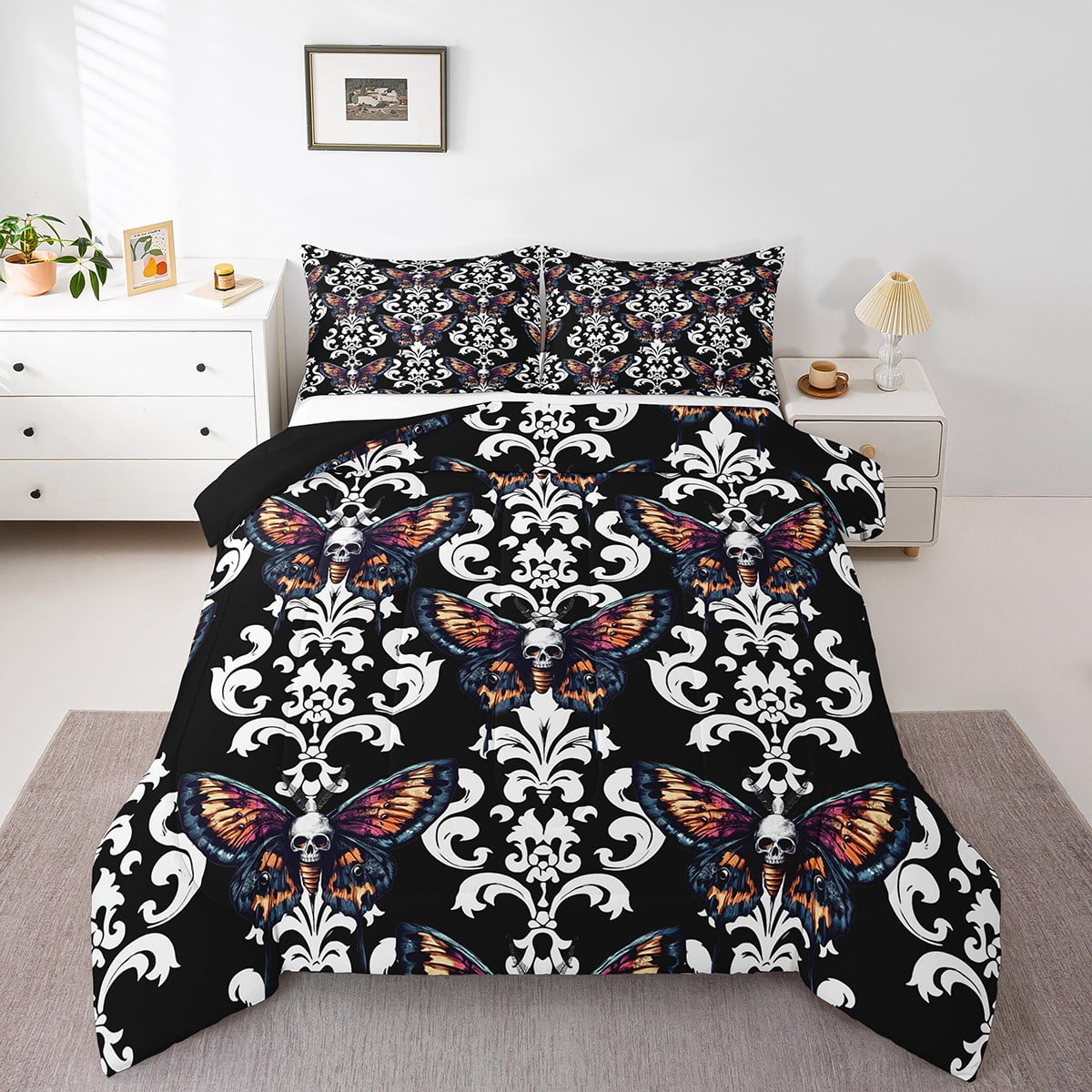 YST Damask Bedding Set Full Size Gothic Moth Quilt For Kids Woman Men ...