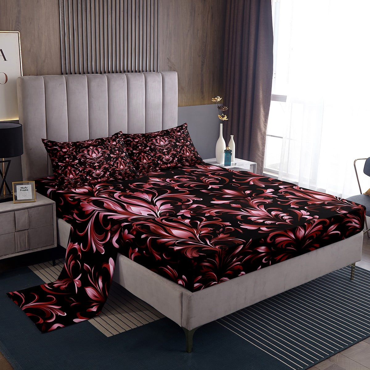 Damask Bed Sheets Set Bohemian Exotic Sheet Set Gothic Vintage Floral ...
