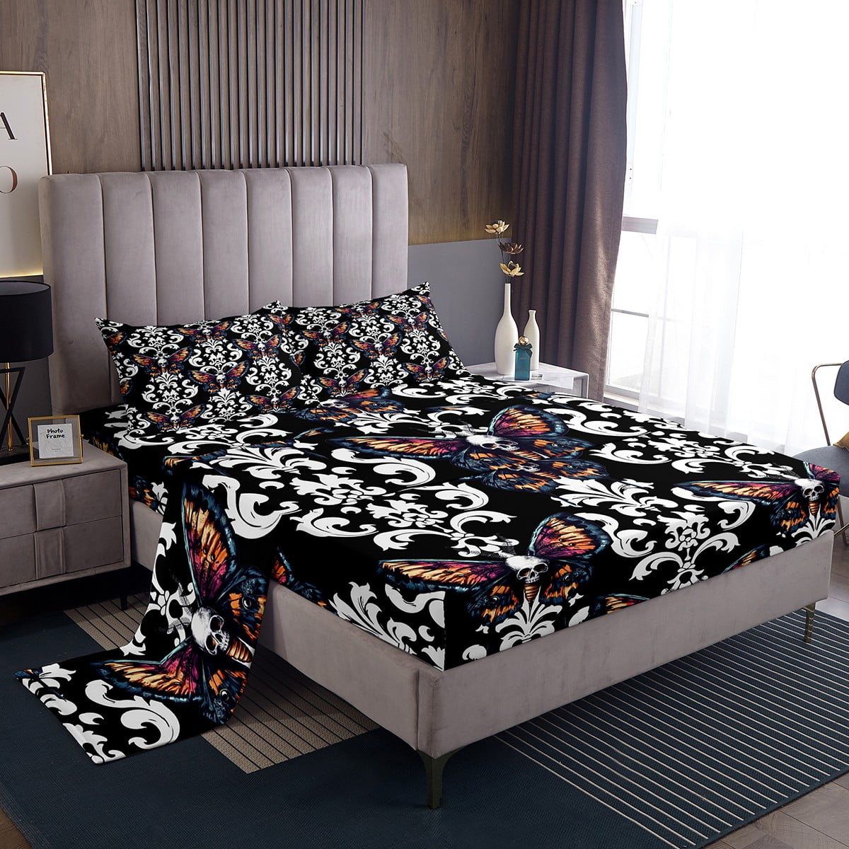 YST Damask Sheets Full Size Gothic Moth Sheet Set For Kids Woman Men Bedroom Decor Bohemian ...