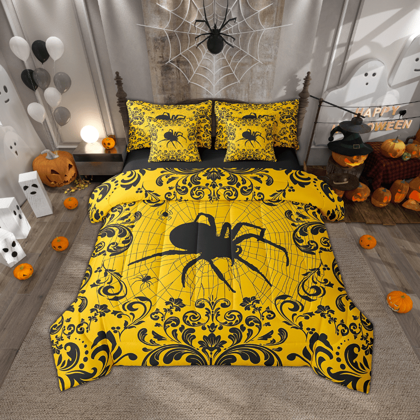 Erosebridal Damask Spider Bed In A Bag With Sheets Full Yellow Black ...