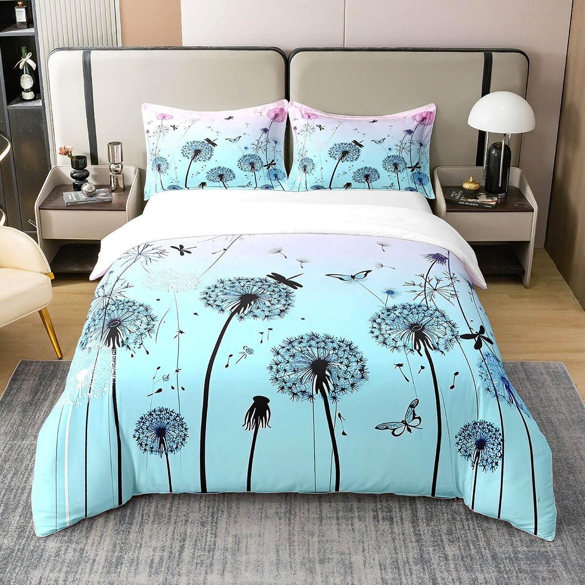 Erosebridal Dandelion 100% Cotton Duvet Cover Queen,Flying Butterfly ...