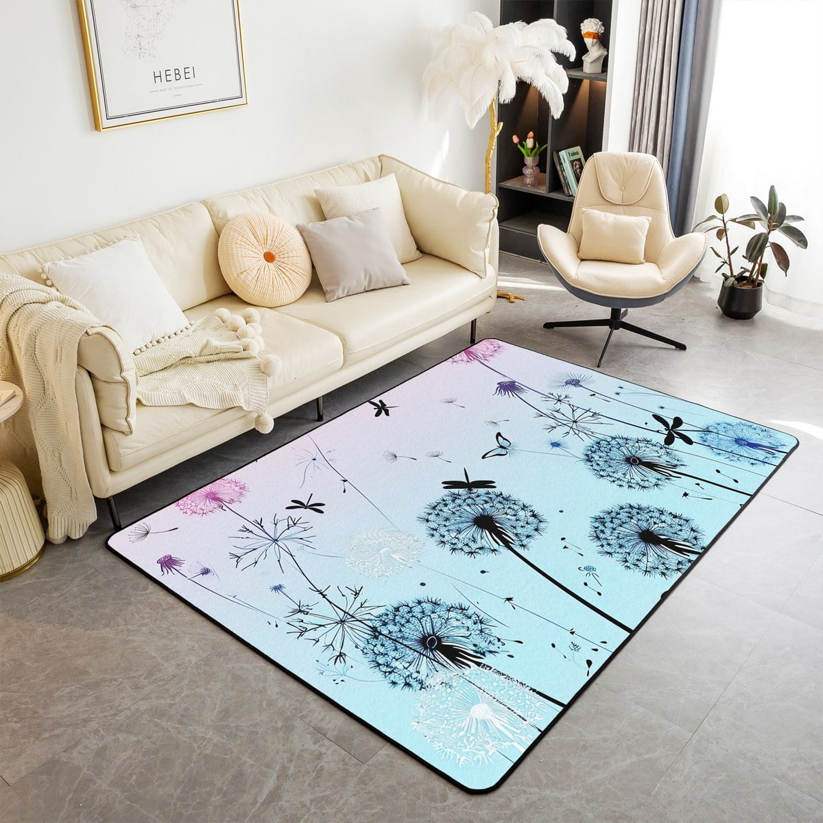 Erosebridal Dandelion Area Rug Non Shedding,Flying Butterfly and ...