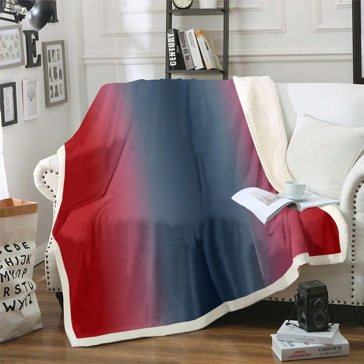 Dark Blue and Red Blanket ,Rainbow Ombre Throw Blanket Aesthetic Bed ...