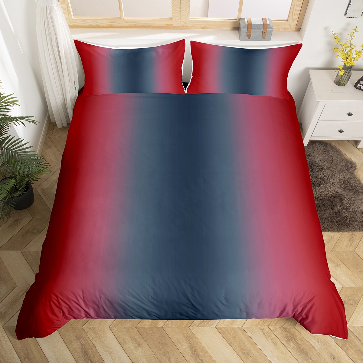 Erosebridal Dark Blue and Red Duvet Cover Queen,Rainbow Ombre Bedding ...