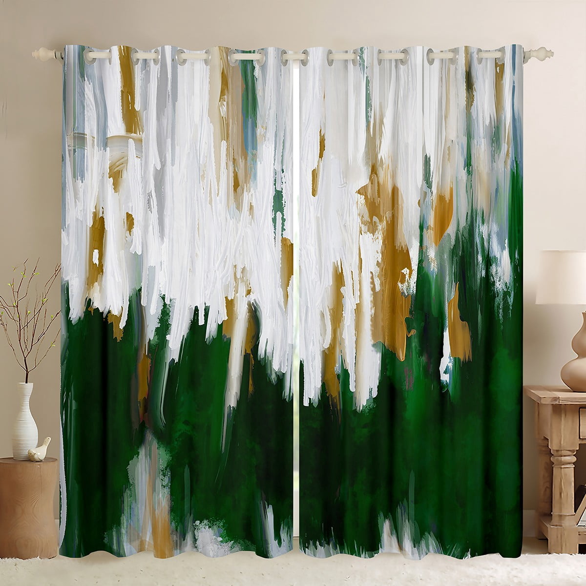 Erosebridal Dark Green Curtains Watercolor Graffiti Curtains & Drapes ...