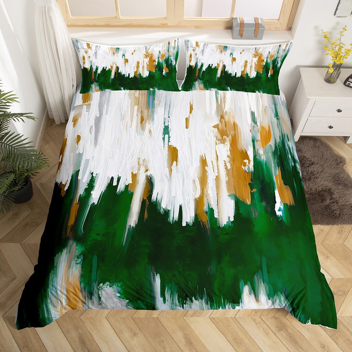 Erosebridal Dark Green Duvet Cover Twin Watercolor Graffiti Bedding ...