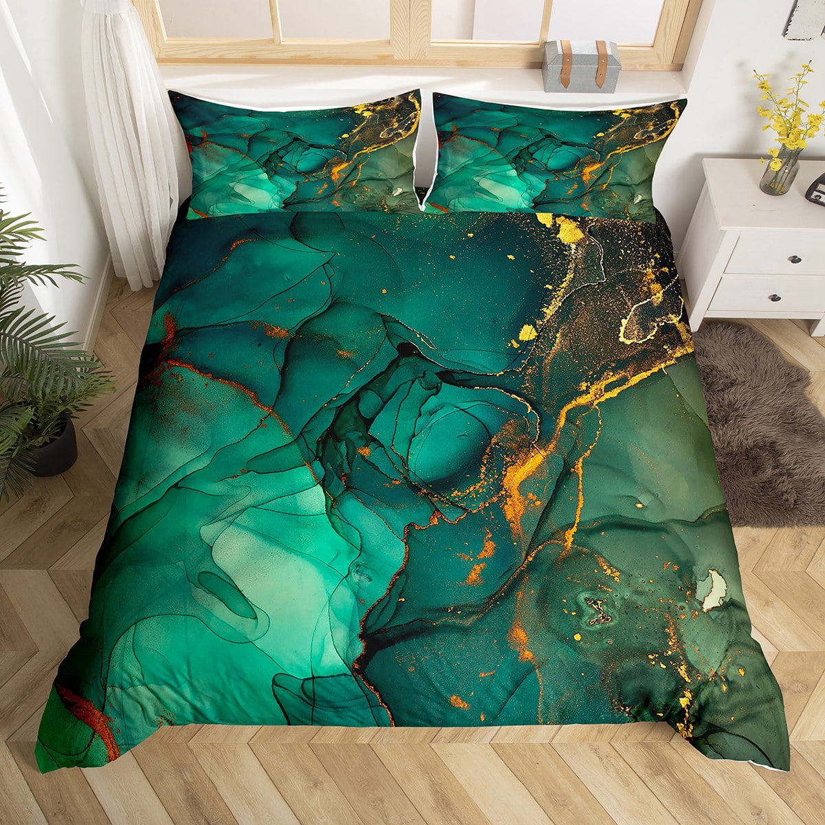 Erosebridal Dark Green Marbling Duvet Cover King Aqua Turqoise Bedding ...