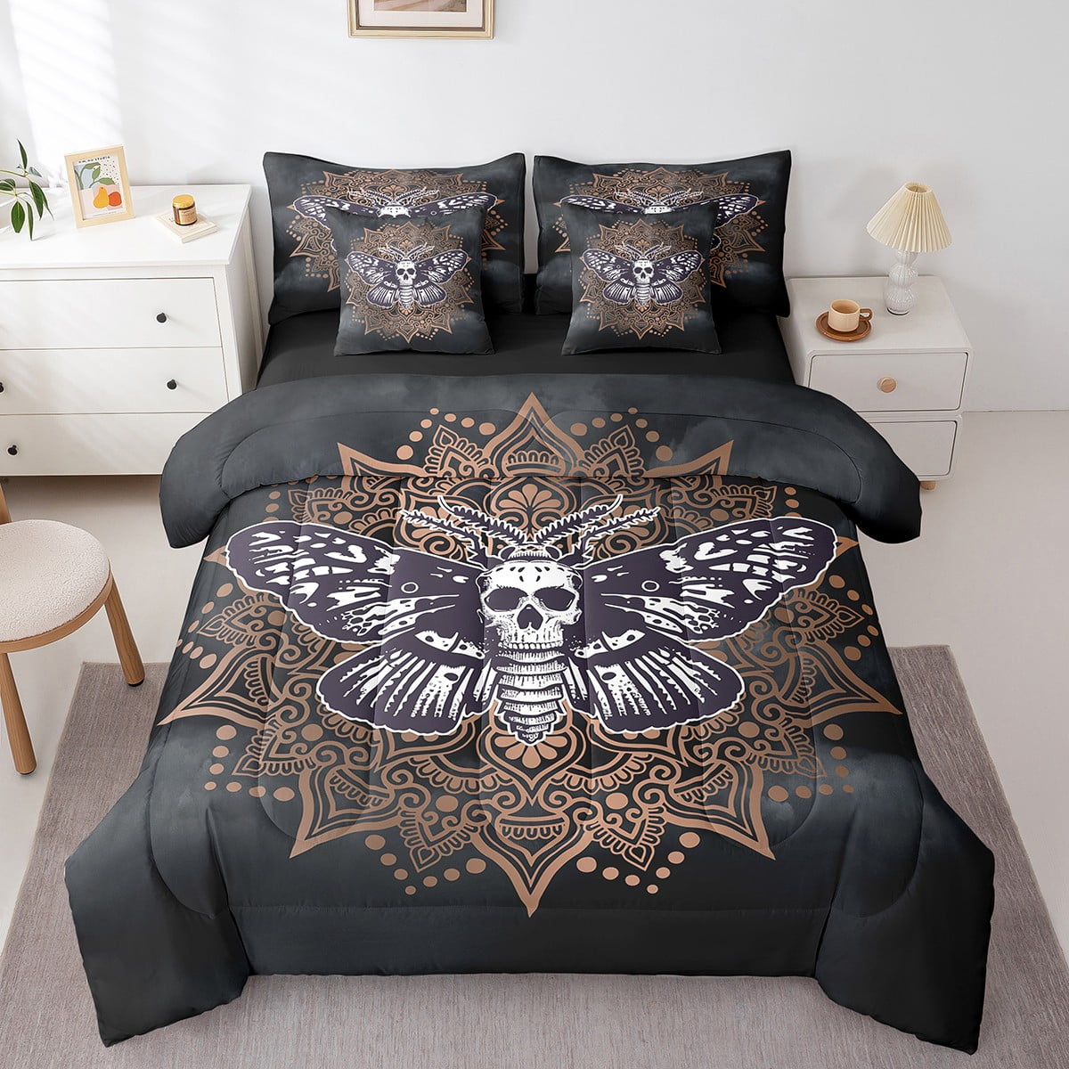 Dead Head Hawk Moth Bed In A Bag Twin Boho Mandala Floal Comforter Set ...