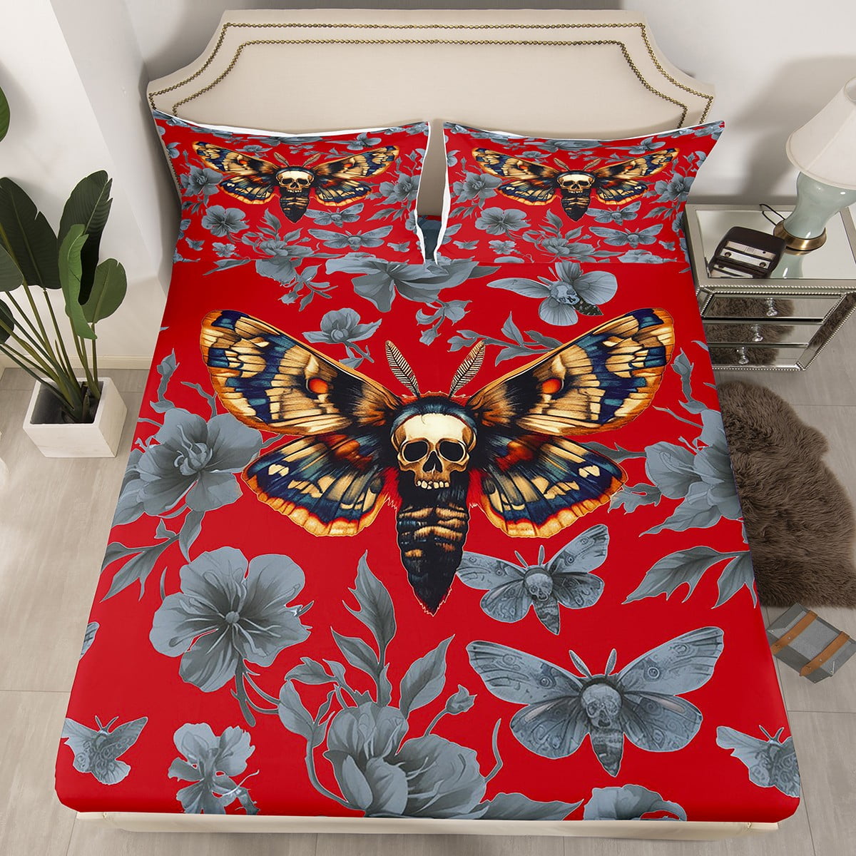 YST Death Moth Bed Sheets Kids Gothic Skull Heads Bedding Set For Boys ...