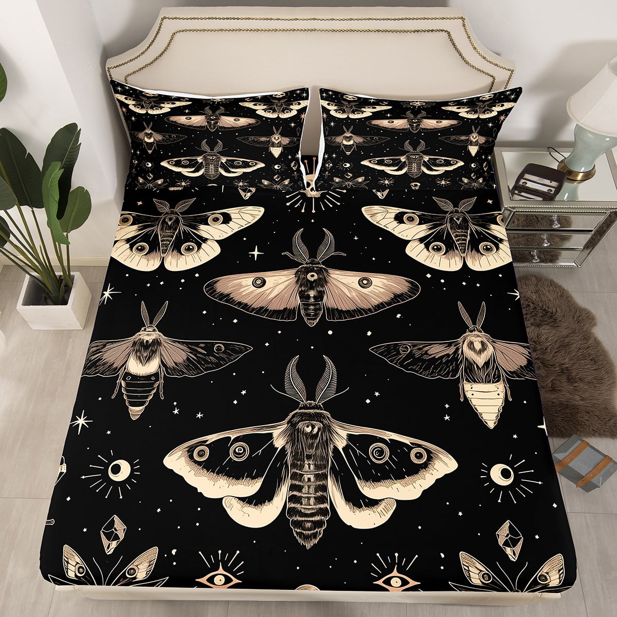 Death Moth Bed Sheets Twin Size Gothic Skeleton Skull Bedding Set ...