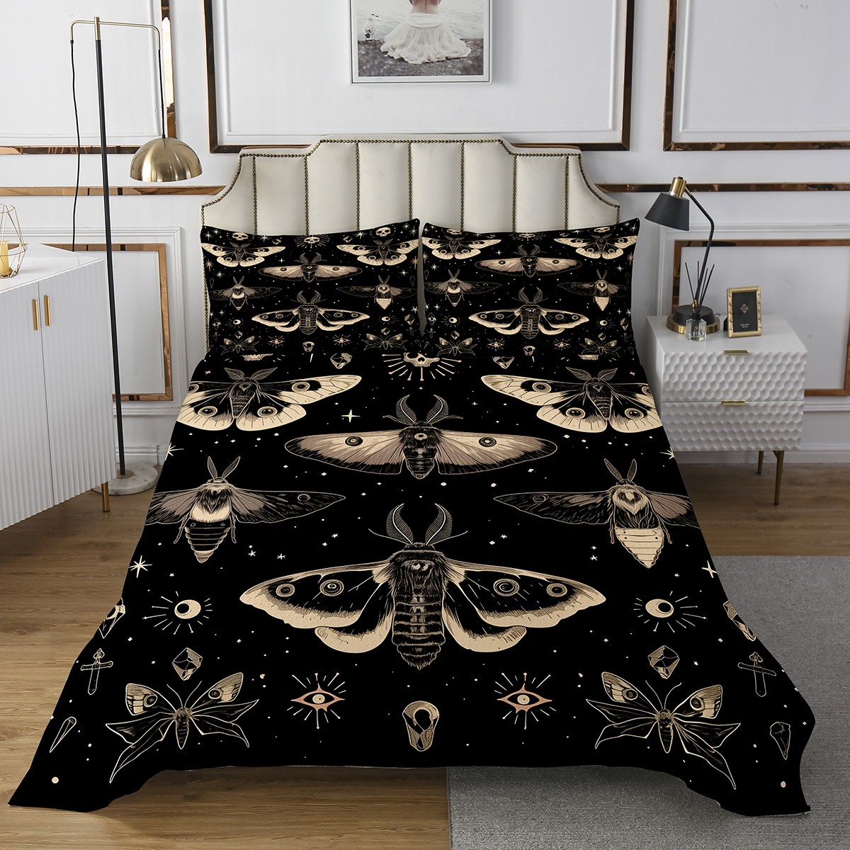 YST Death Moth Bedspread Set King Gothic Skeleton Skull Coverlet Set ...
