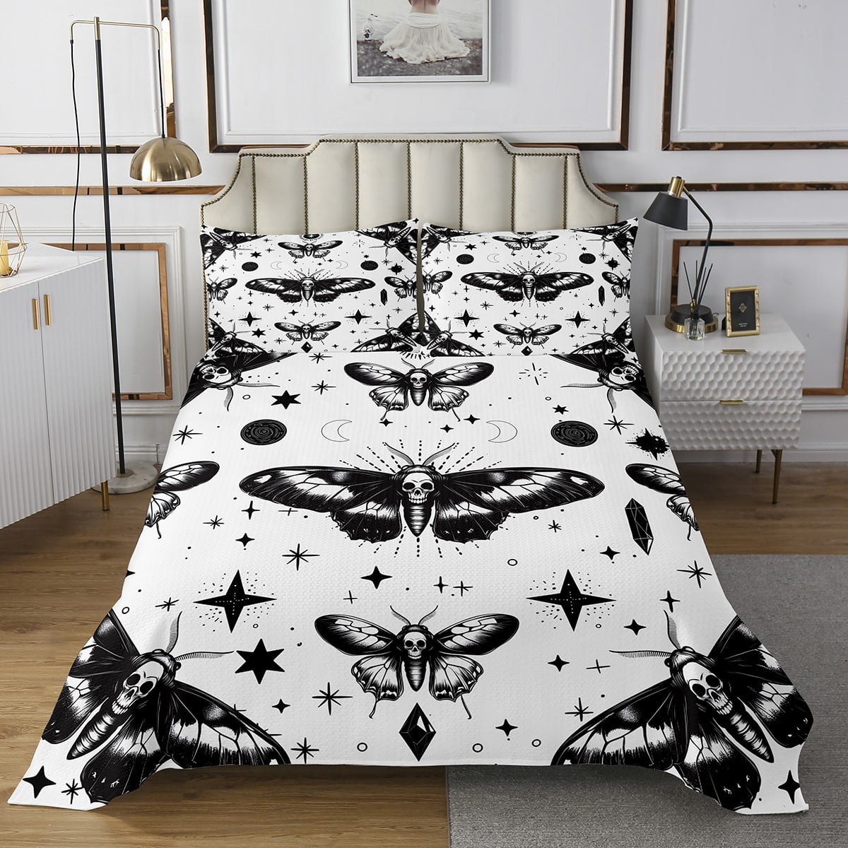 Death Moth Bedspread Set King Gothic Skull Quilt Set Bedroom Decor ...