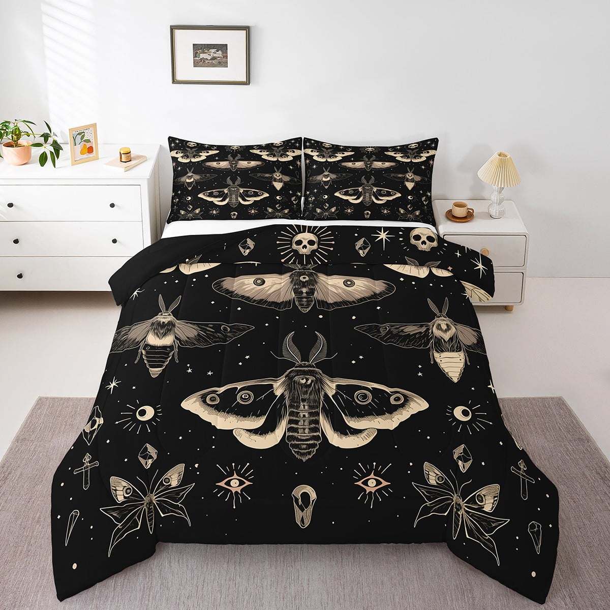 Death Moth Quilt King Size Gothic Skeleton Skull Bedding Set Exotic ...