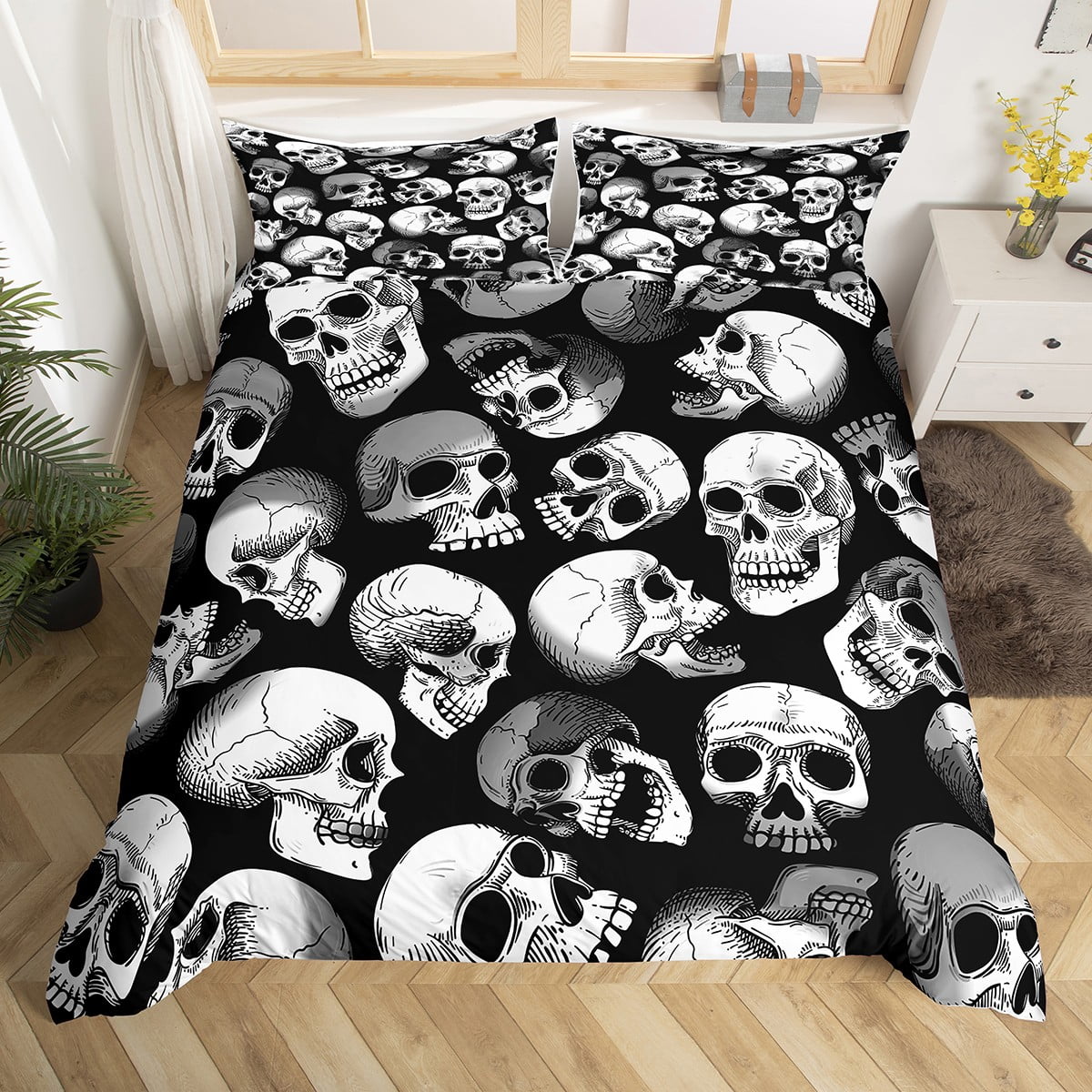 YST Death Skull Comforter Cover White Grey Black Ombre Bed Set, Candy ...