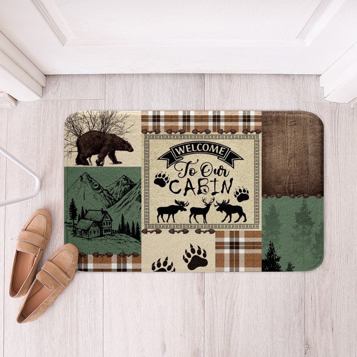 YST Deer Bear Moose Doormat, Cabin Rustic Lodge Bath Mat For Kids Boys ...