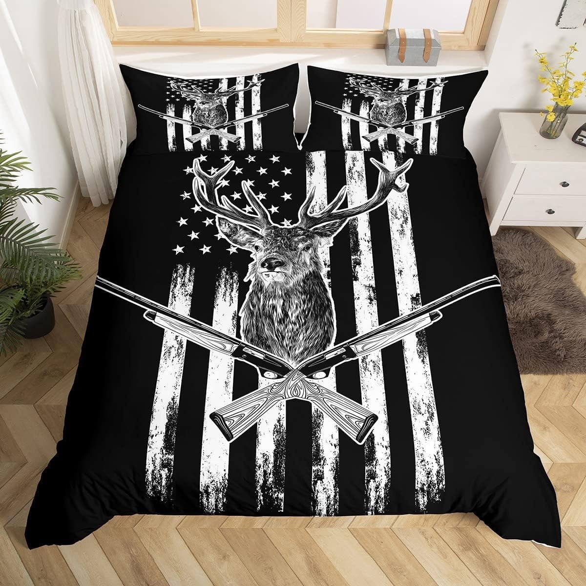 Deer Bedding Set American Flag Duvet Cover Full Size Hunting Theme ...