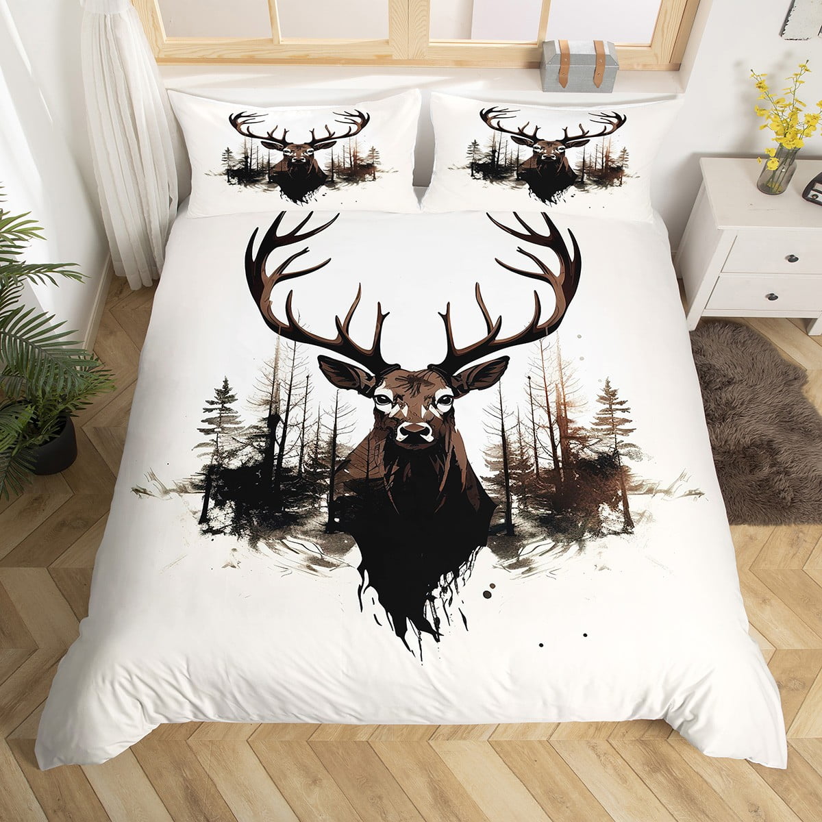 Erosebridal Deer Bedding Set Deer Hunting Comforter Cover Rustic Farmhouse Duvet Cover, Western ...
