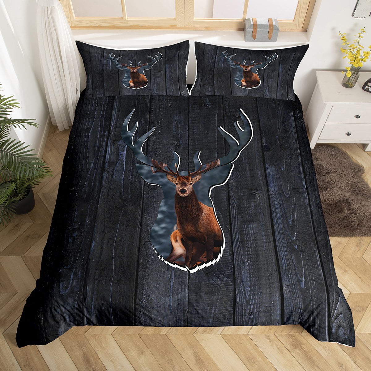 Erosebridal Deer Bedding Set King Size Black Barn Door Comforter Cover ...