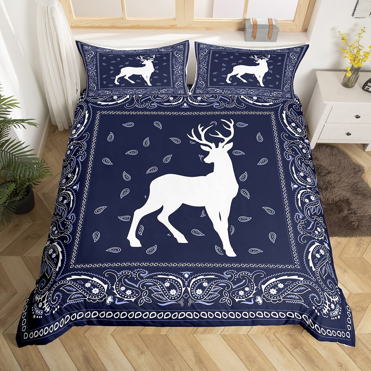Erosebridal Deer Duvet Cover Bohemian Elk Moose Comforter Cover Paisley ...