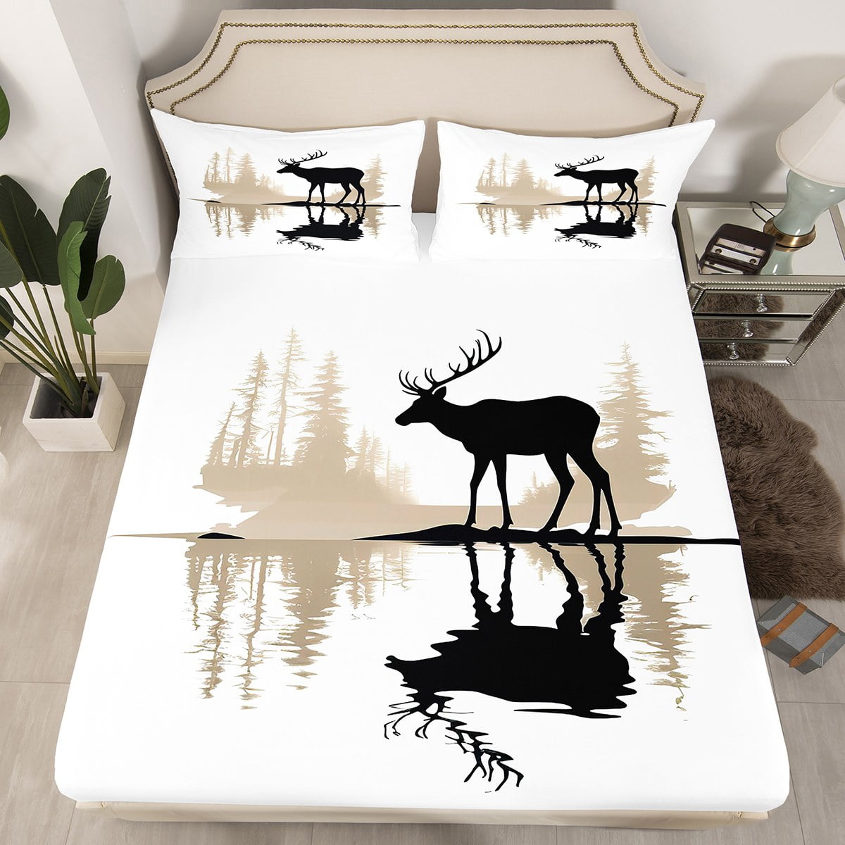 Deer Fitted Sheet Deer Hunting Sheets Woodland Animals Elk Moose Print ...
