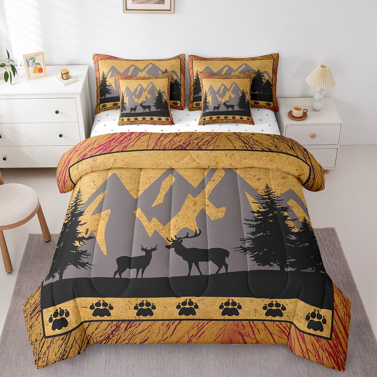 YST Deer Hunting Bedding Set Queen Size 7 Piece Bed In A Bag, Elk Moose ...