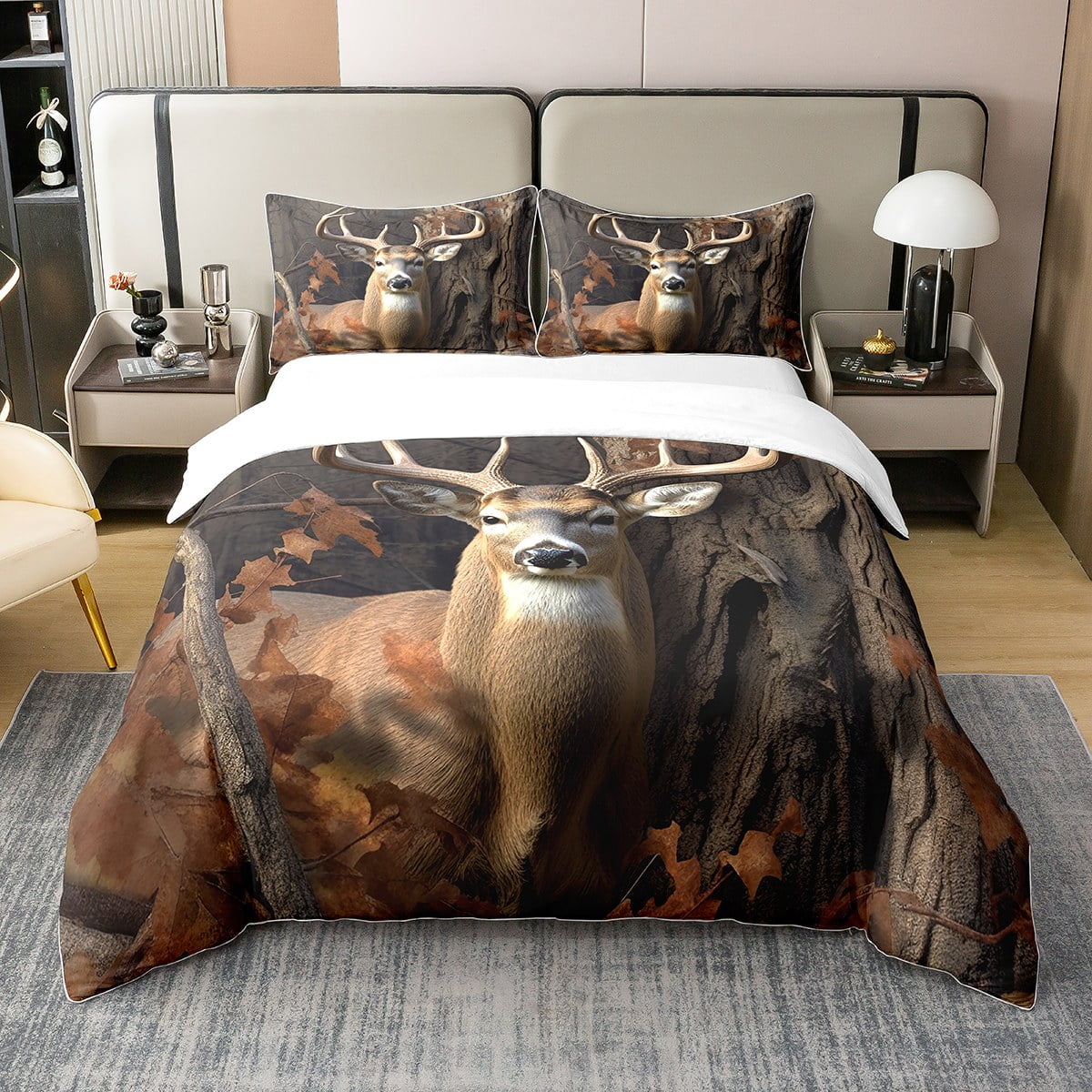 Deer Hunting Camo Comforter Cover,100% Cotton Hunter Bedding Set King ...