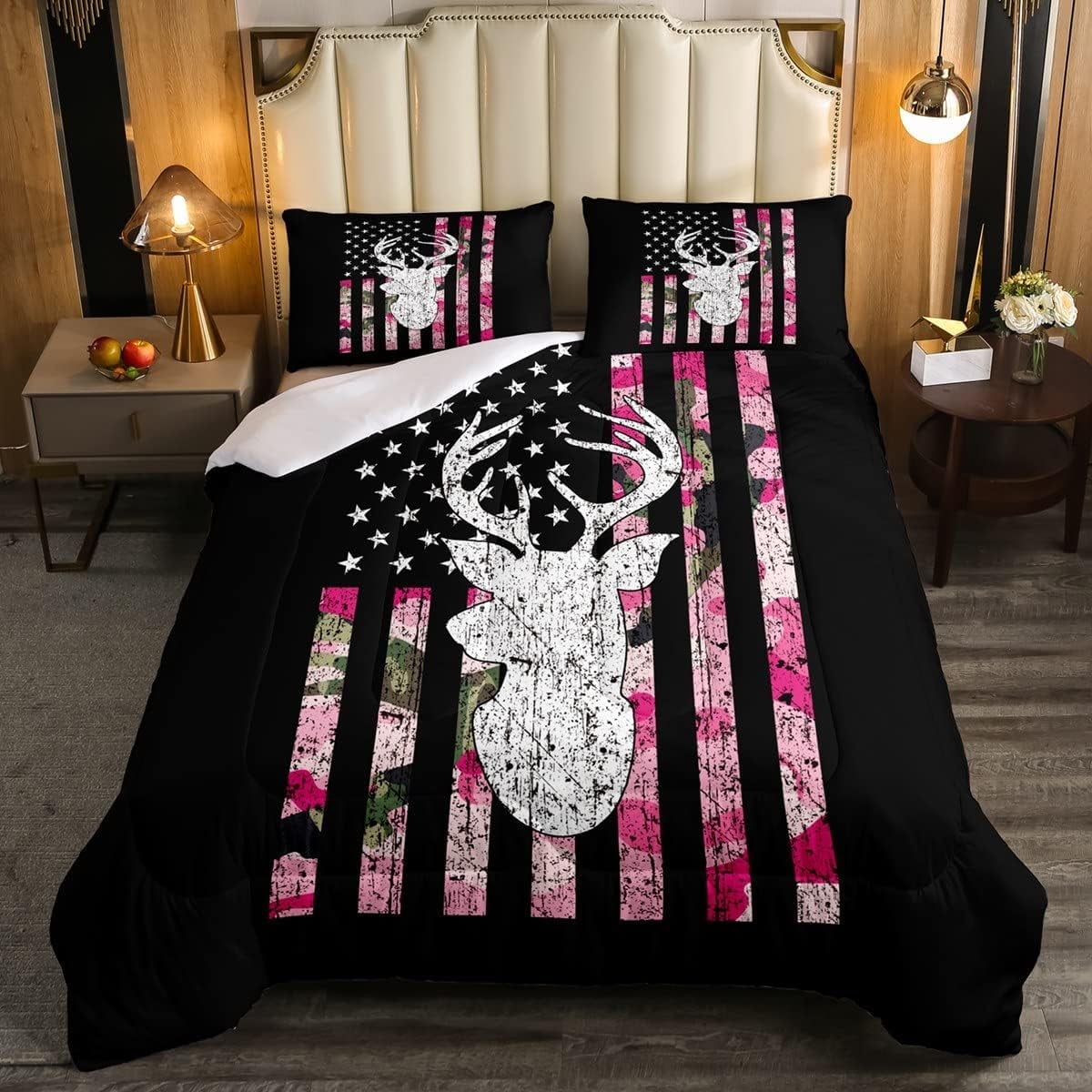 YST Deer Hunting Comforter Set King Pink Military Camo Down Comforter ...